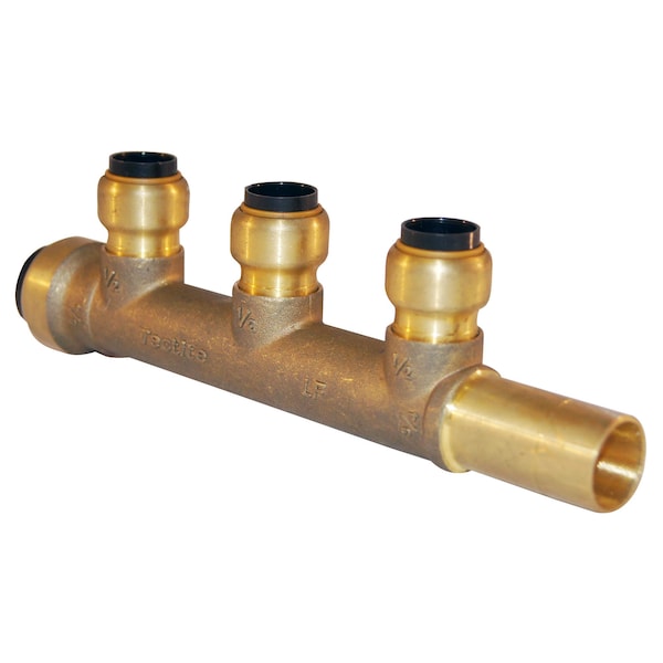 Apollo 3/4 in. Brass Push-To-Connect Inlet x 3/4 in. CTS Stem 3-Port Open Manifold with 1/2 ...